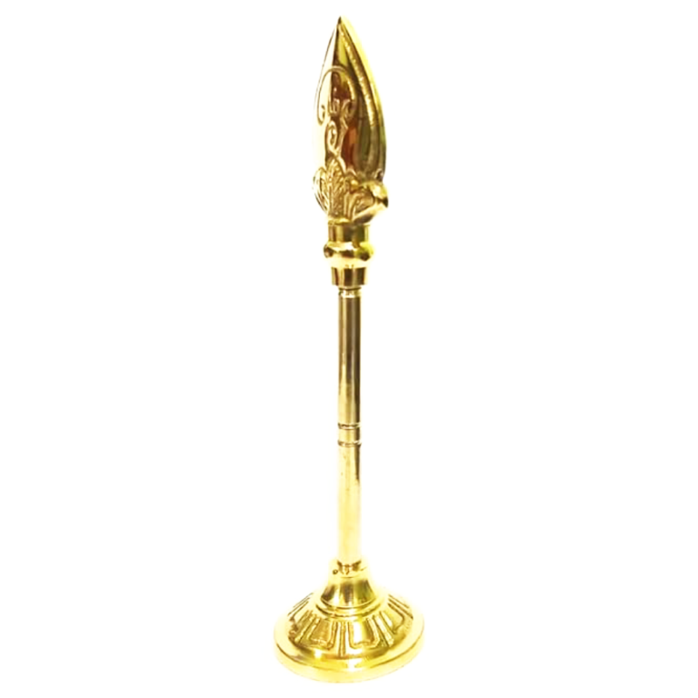 Traditional Lord Murugan Vel with Stand in Brass 15 cm Brass, Gold